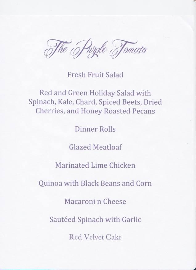 Menu at The Purple Tomato restaurant, Los Angeles