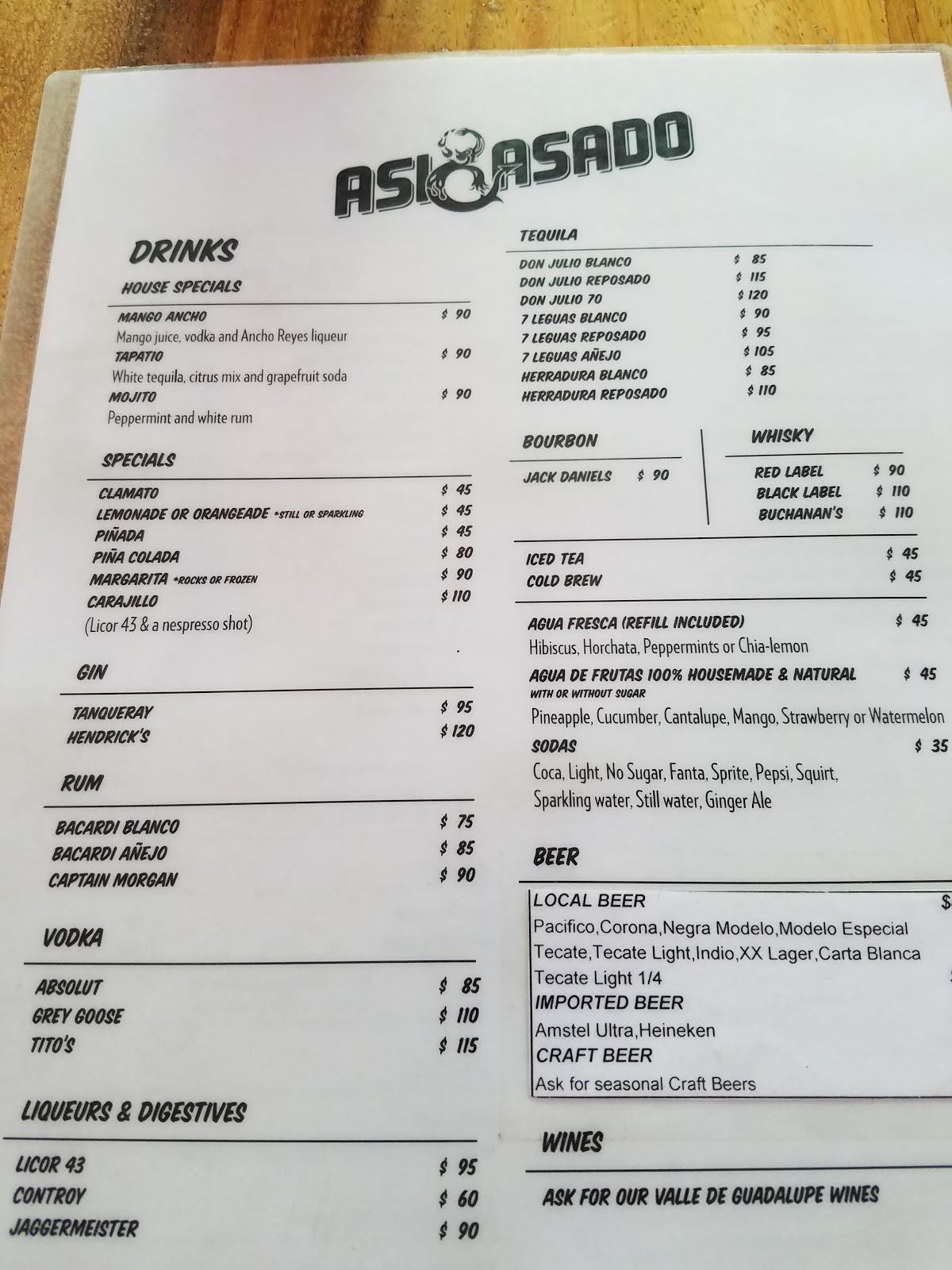 Carta del restaurante Así y Asado, Cabo San Lucas, Carretera ...