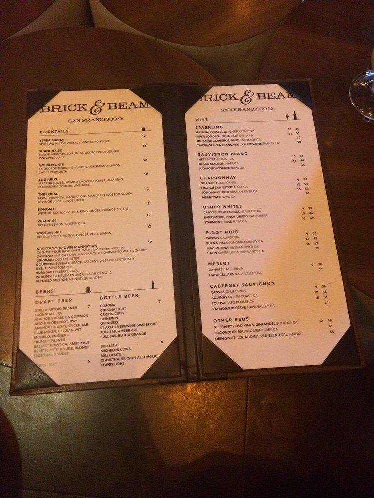 Menu at Brick & Beam pub & bar, San Francisco, 555 North Point St
