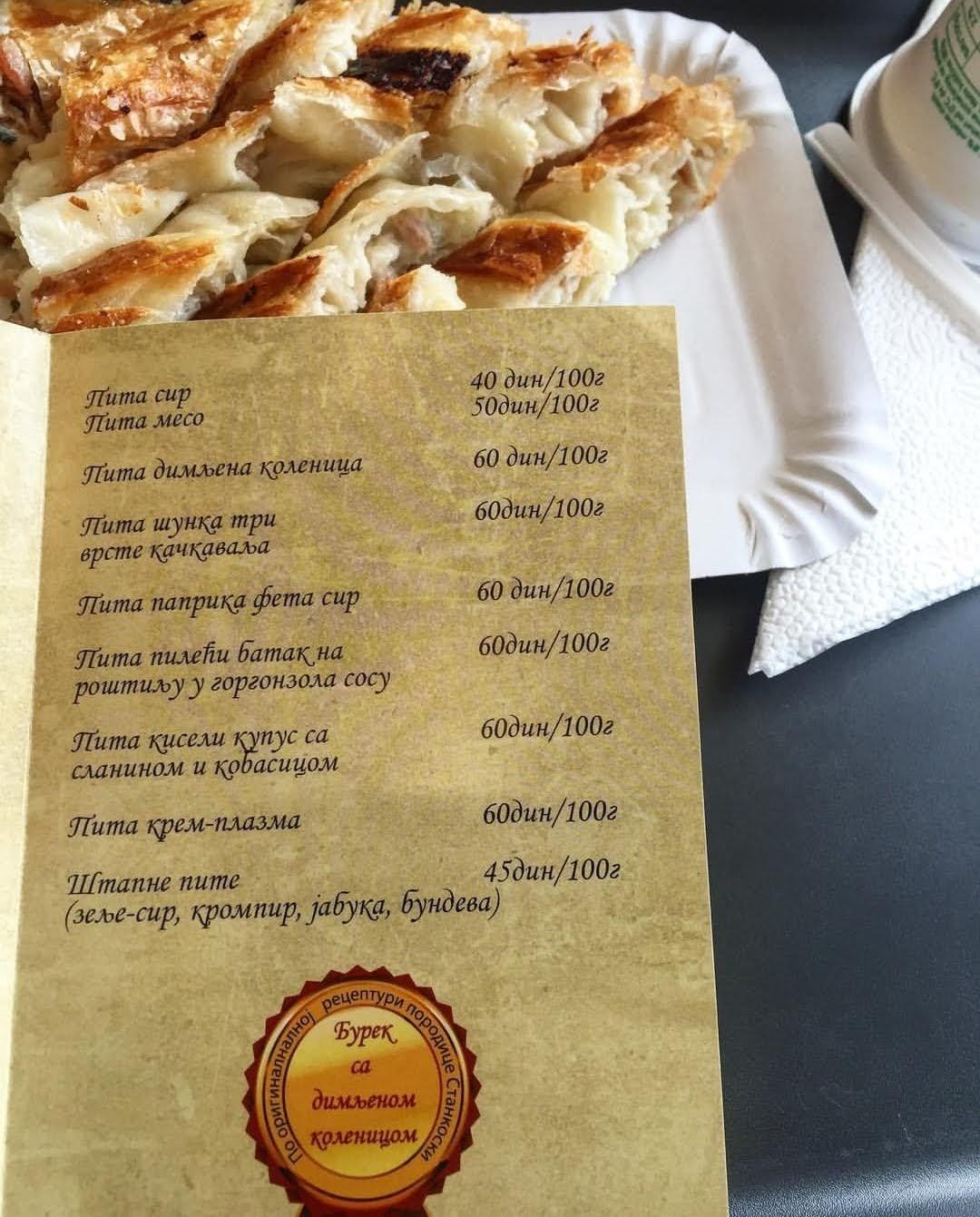 Menu at Burek Stankoski, Pancevo