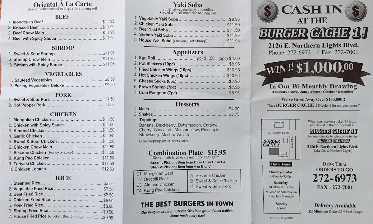 Menu at Burger Cache restaurant, Anchorage