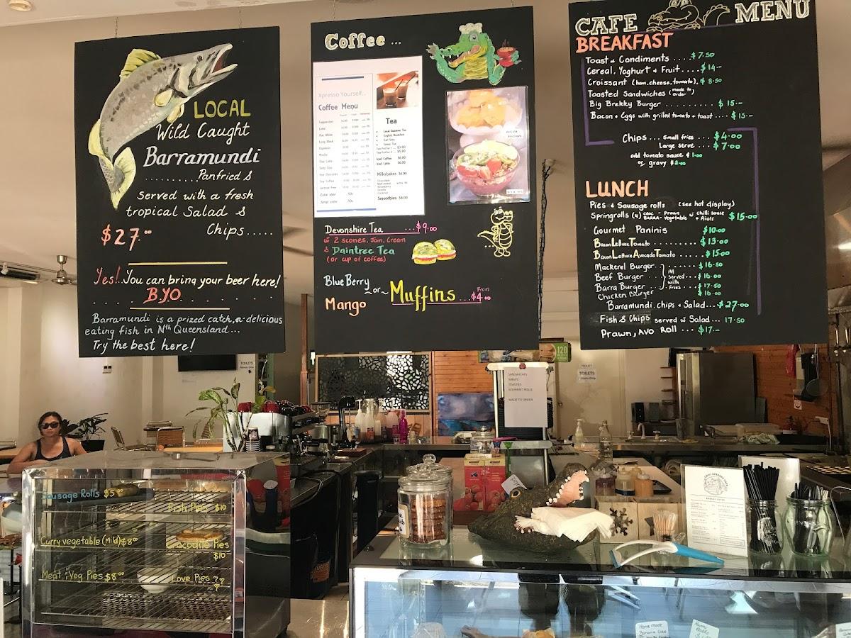 Menu at Croc Xpresso Cafe, Daintree