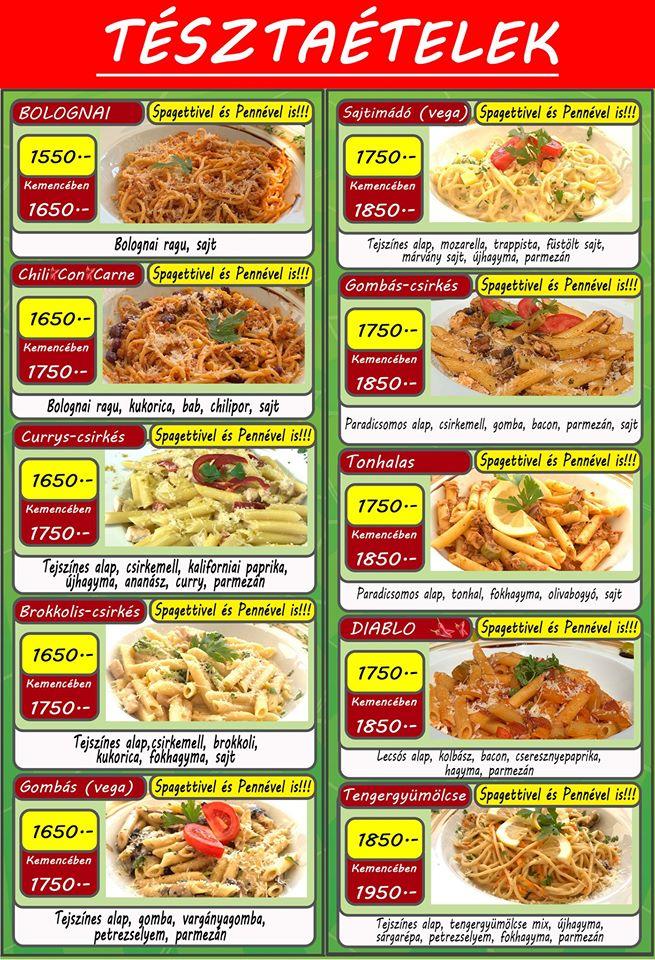 Menu at Diabló Pizzéria restaurant, Dunaújváros