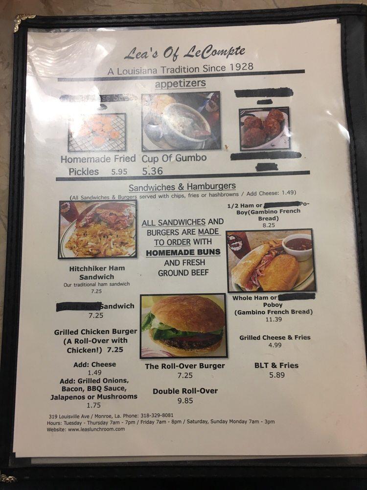Menu at Lea's of Monroe cafe, Monroe