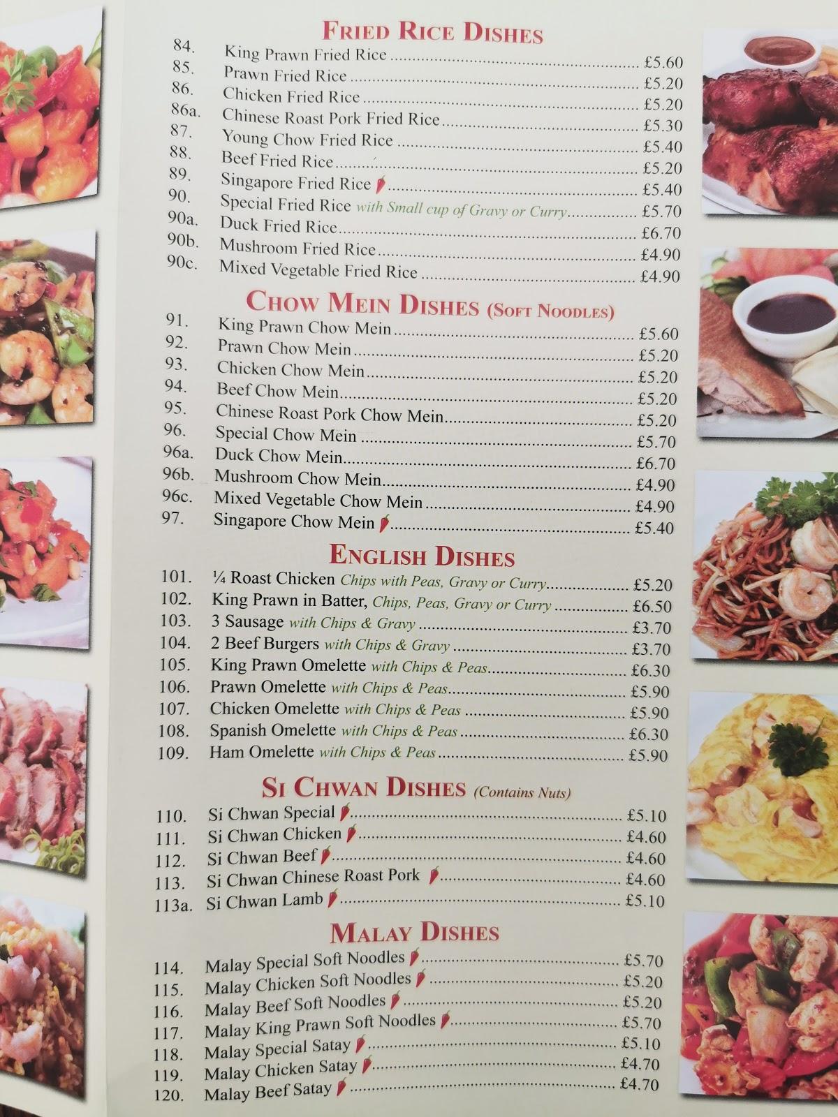 Menu at long hua chinese take away restaurant, Hull