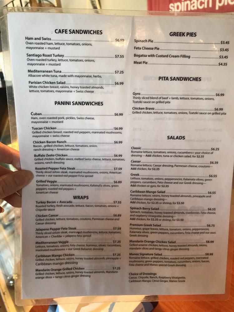 Menu at Manos Bakery Cafe, Clearwater