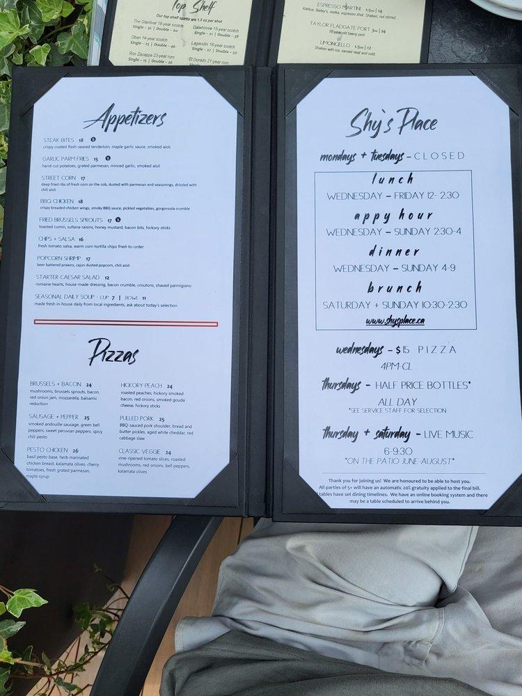 Menu at Shy's Place Restaurant, Hamilton