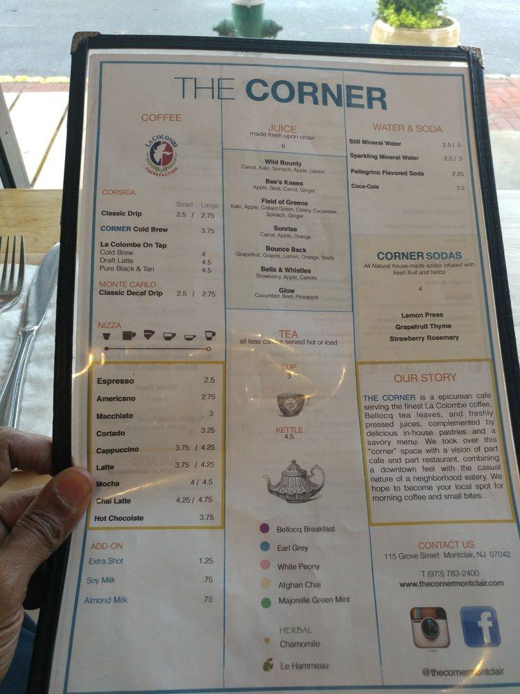 Menu at The Corner cafe, Montclair