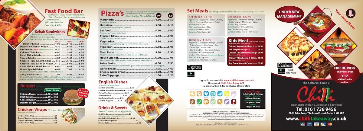 Menu at chilli fast food, Salford, 72A Broad St