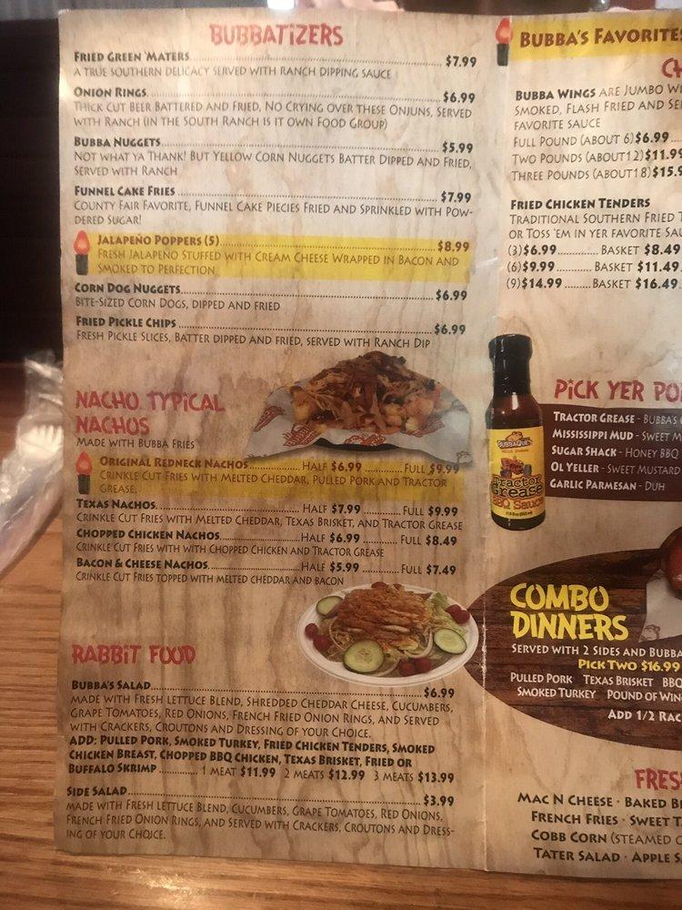 Menu at BubbaQue's BBQ - Sun City, Sun City Center