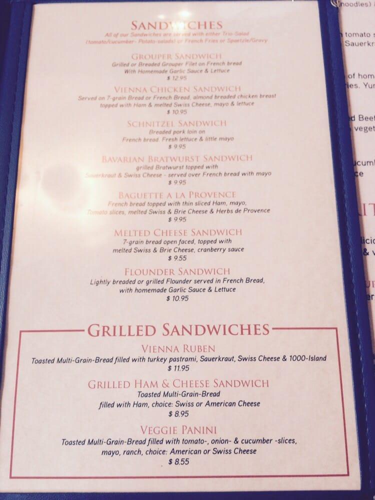 Menu at Cafe Old Vienna, Myrtle Beach, N Kings Hwy