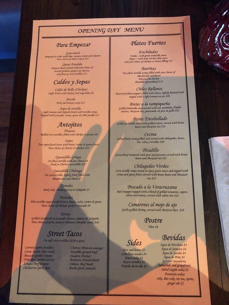 Menu at Los Cuernos restaurant, Jersey City