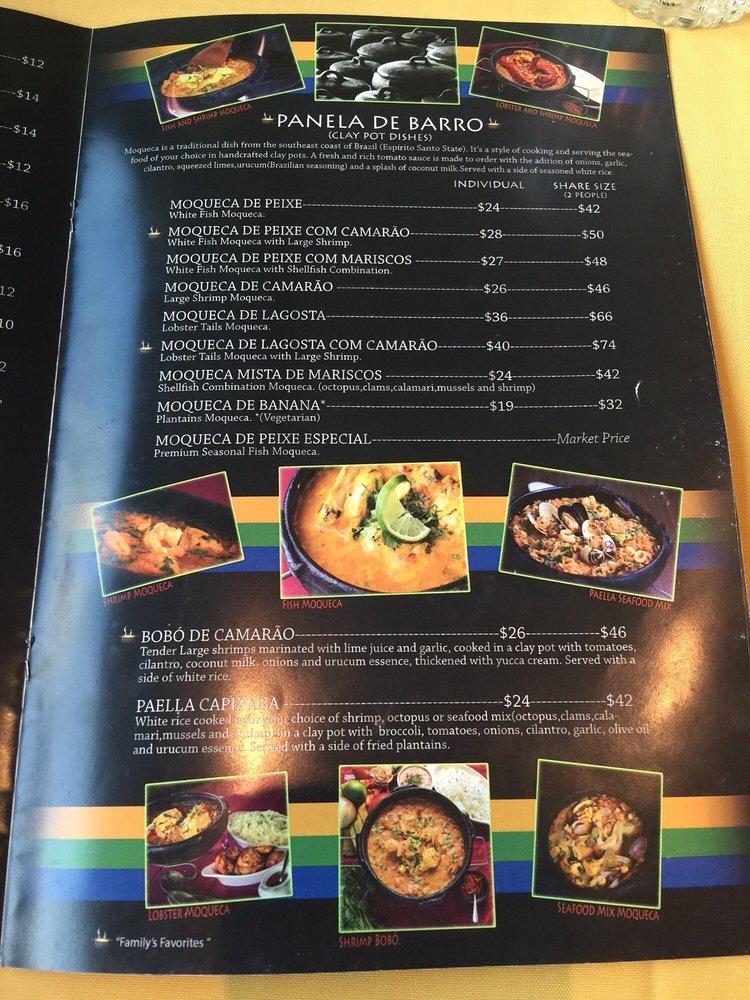 Menu at Moqueca Brazilian Cuisine restaurant, Oxnard