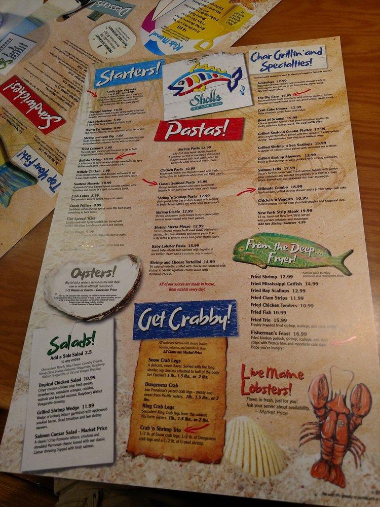 Menu at Shells Seafood restaurant, Tampa, 202 S Dale Mabry Hwy