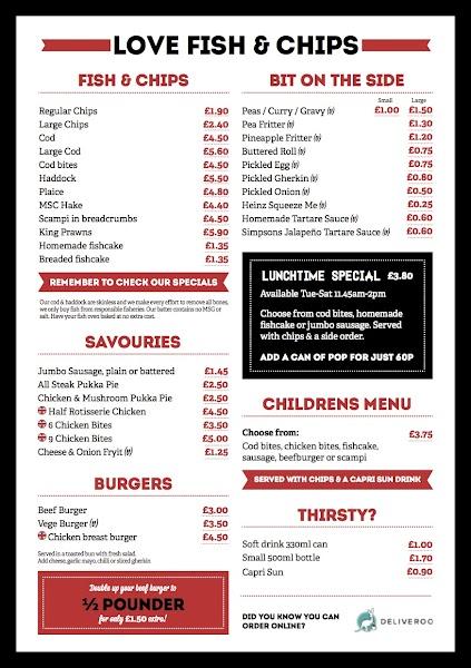 Menu at Simpsons Fish and Chips fast food, Cheltenham