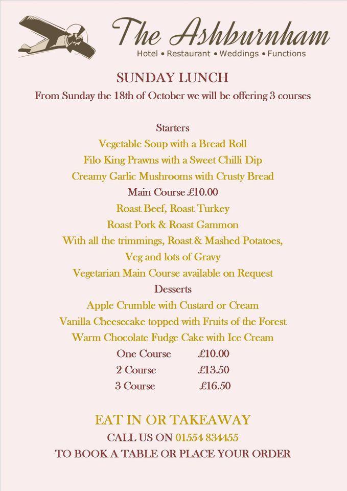 Menu at The Ashburnham Hotel pub & bar, Pembrey