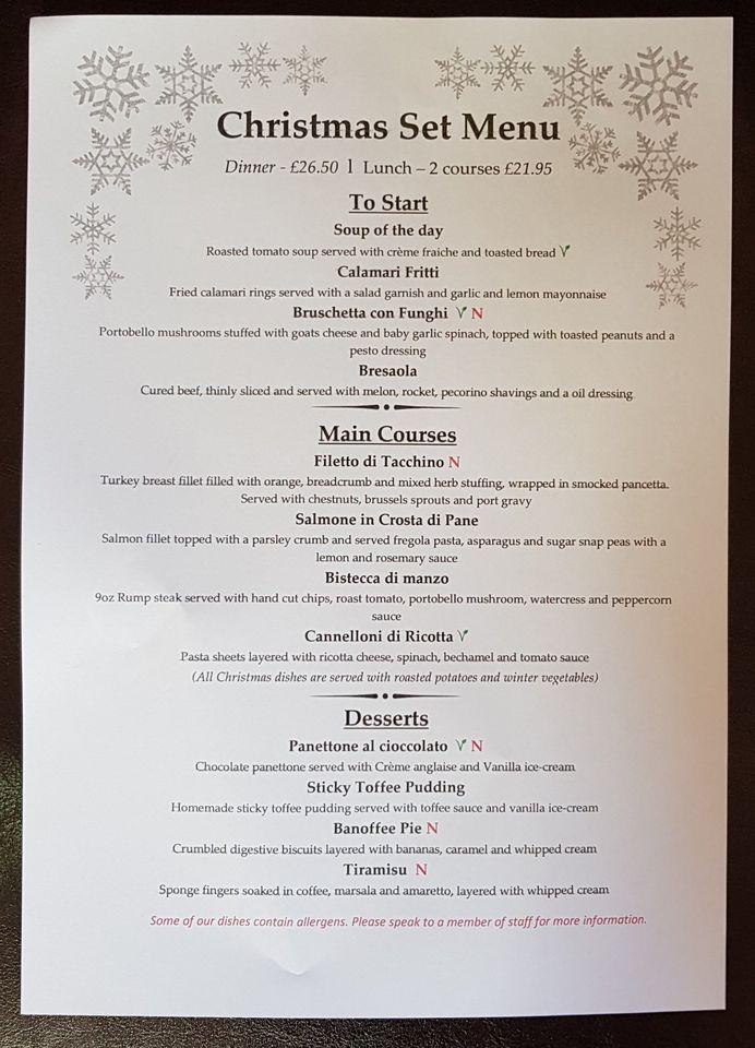 Menu at Belluno restaurant, Exeter