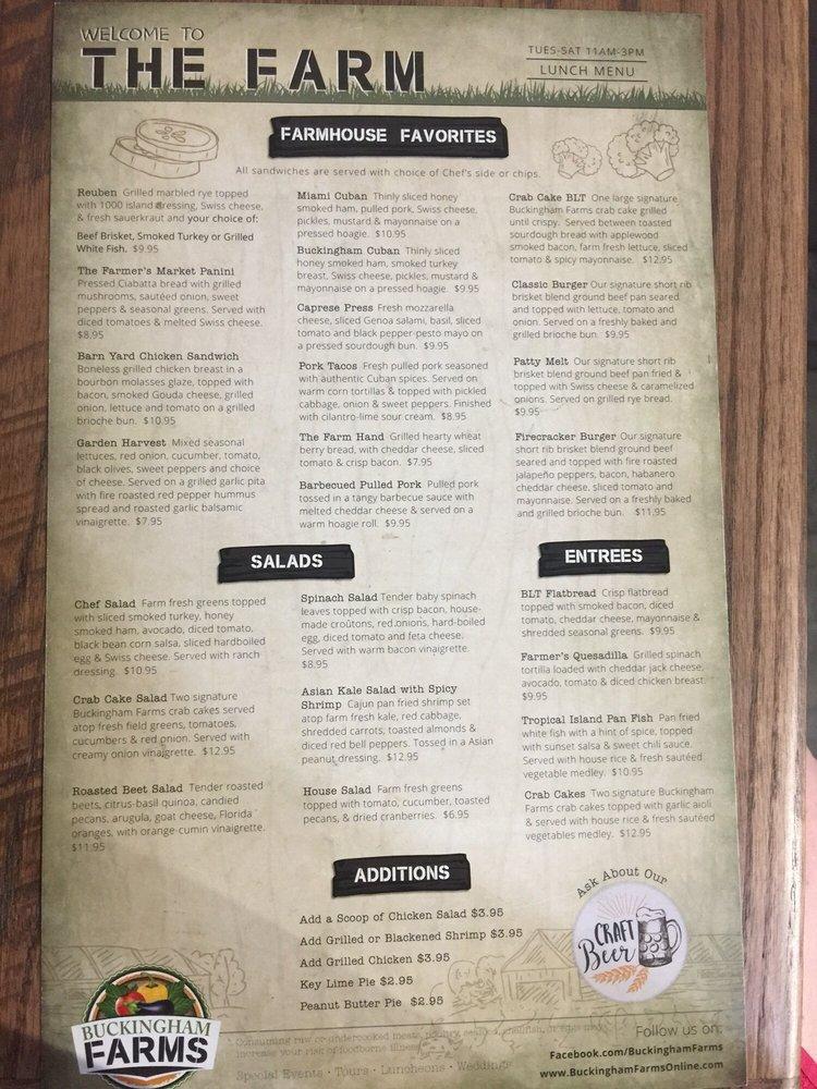 Menu at Buckingham Farms restaurant, Fort Myers, Orange River Blvd