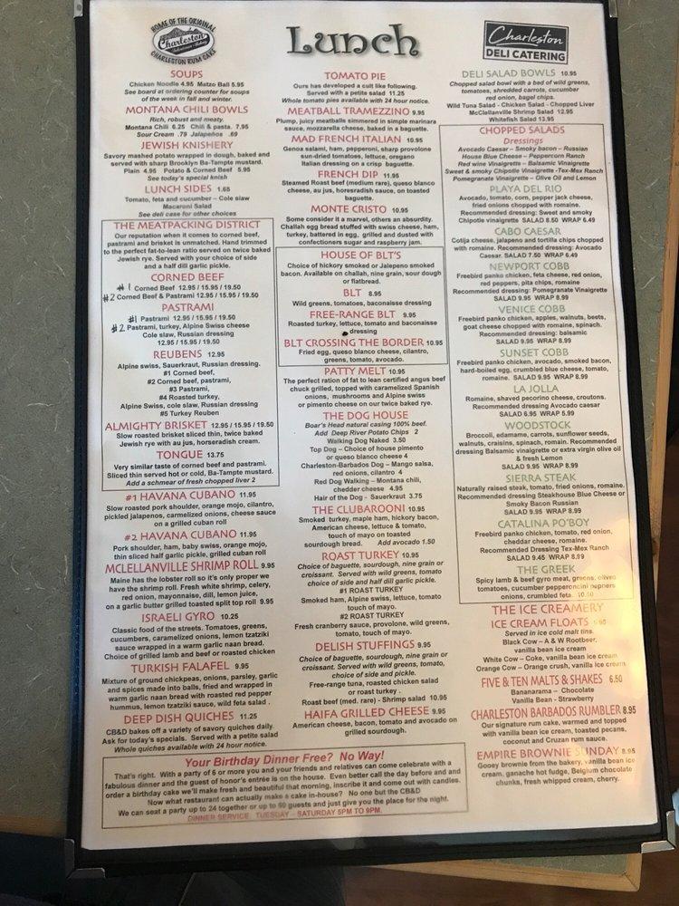 Menu at Charleston Bakery & Delicatessen, Summerville, Dorchester Rd