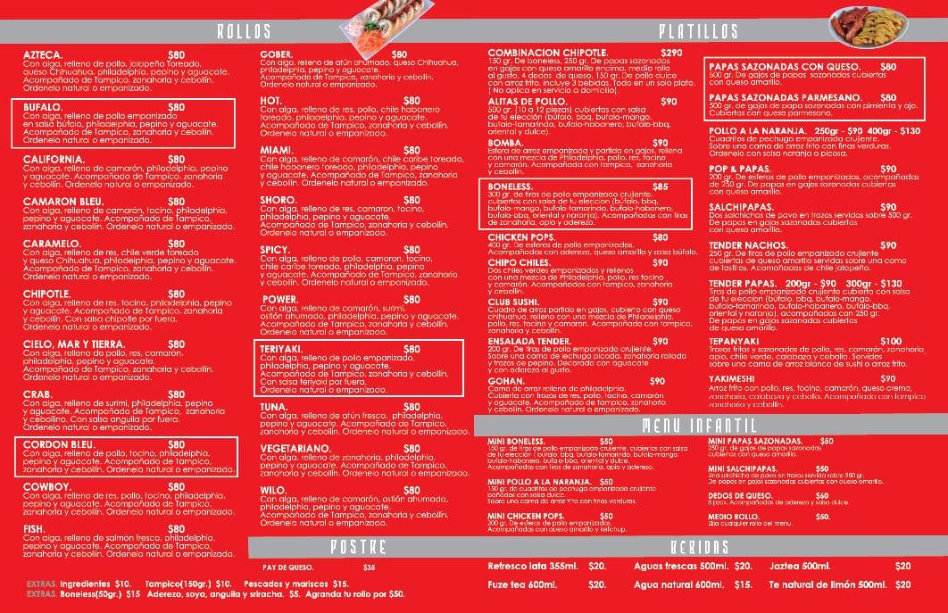 Menu at Chipotle Sushi restaurant, Hermosillo, Av Gaspar Luken ...