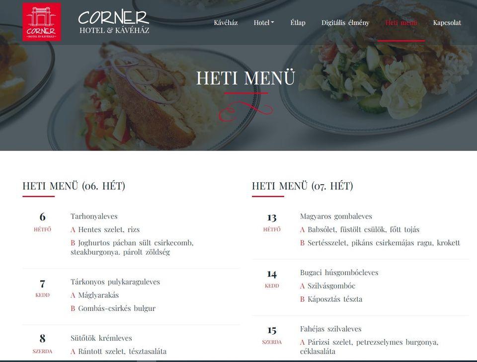 Menu at Corner Hotel and Cafe, Dunaújváros