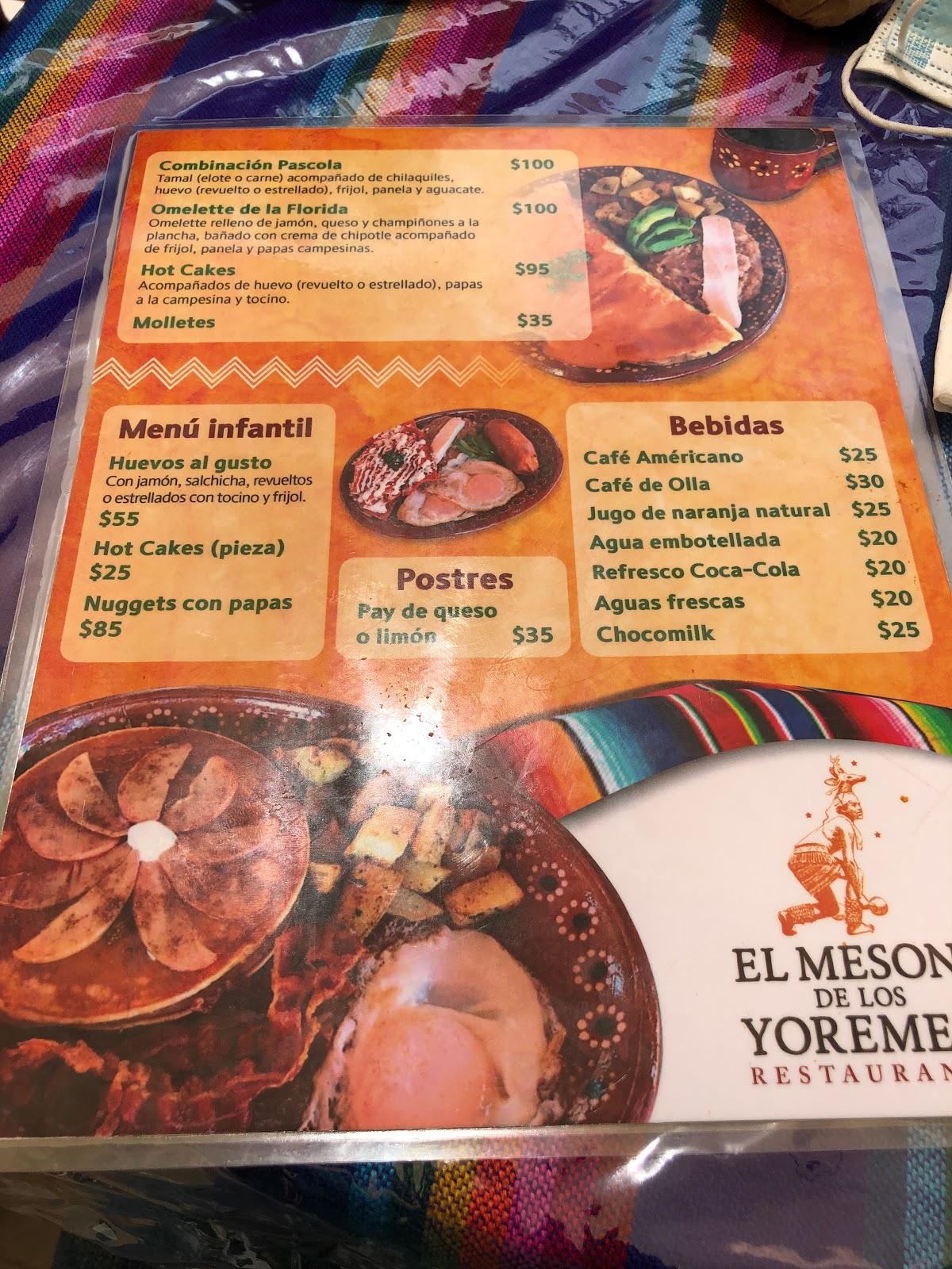 Carta del restaurante El Mesón del los Yoremes, Mexico