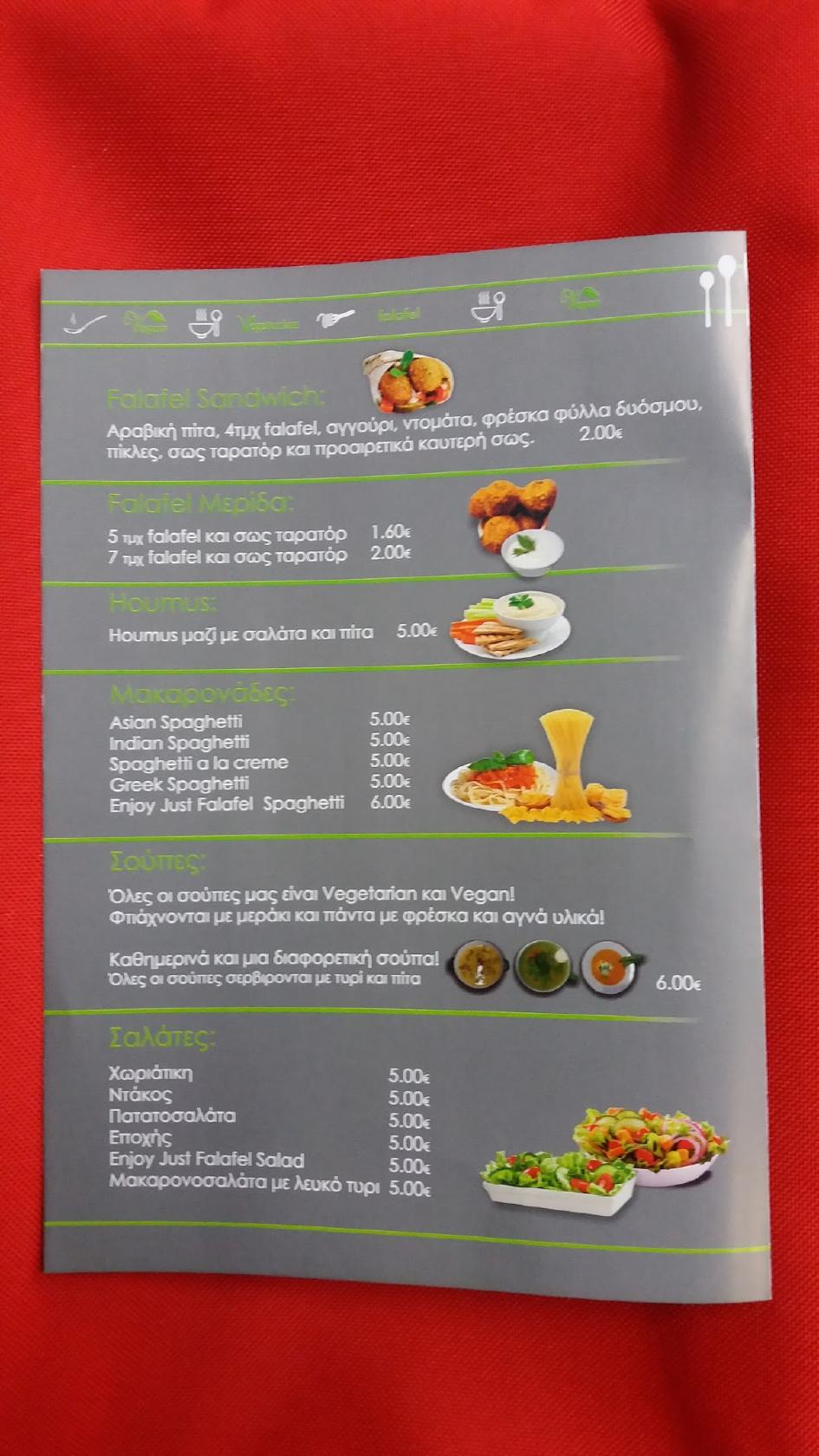 Menu at Enjoy Just Falafel, Athens