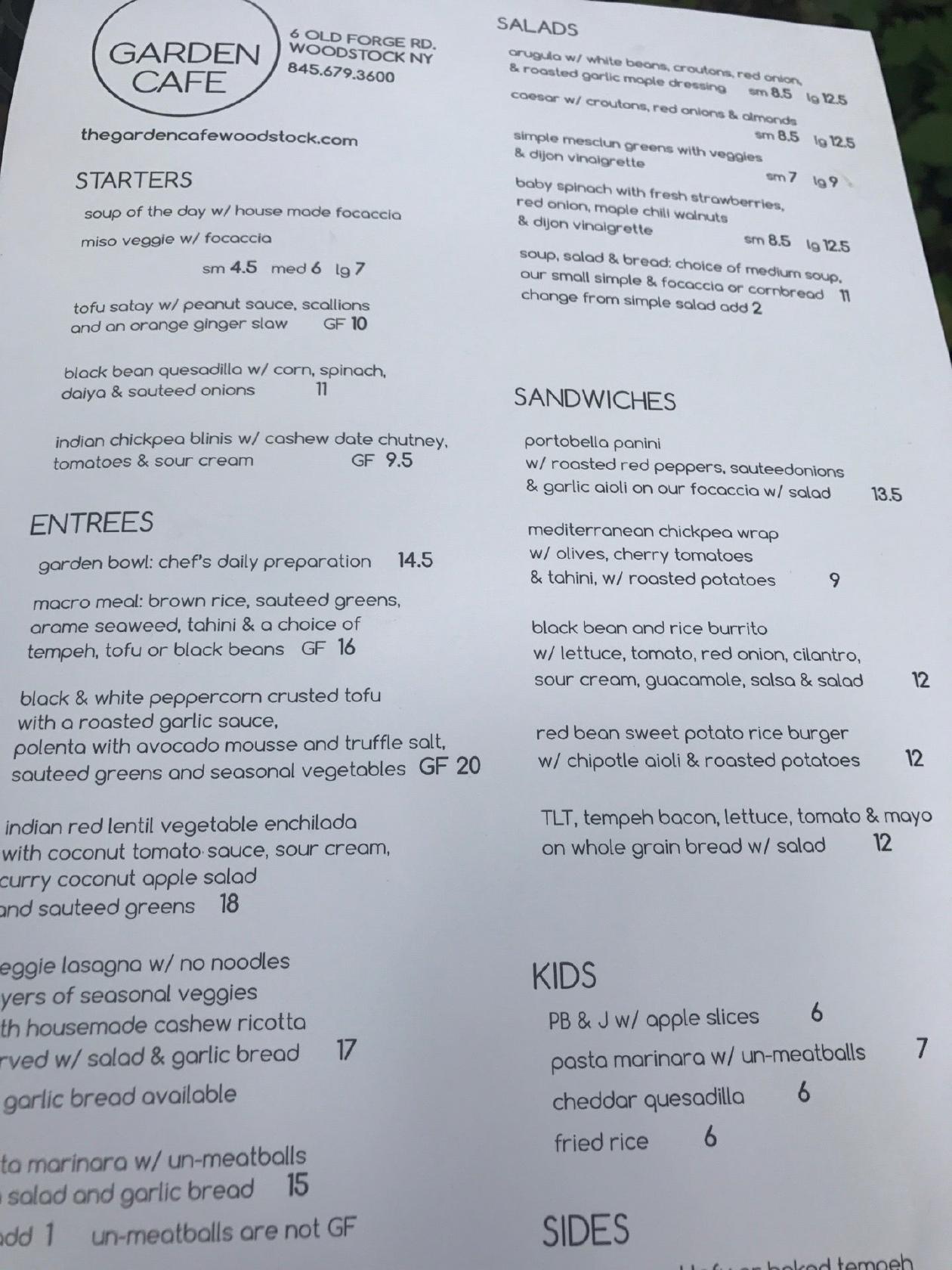 Menu at Garden Cafe Woodstock, Woodstock