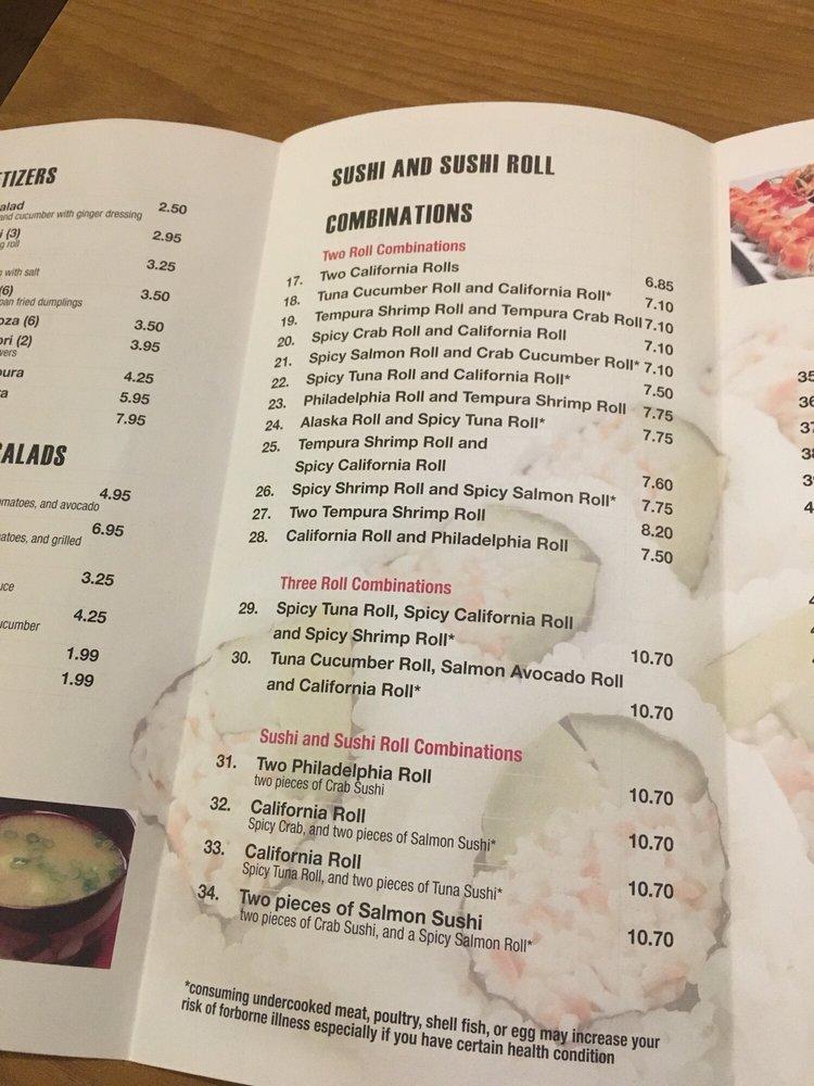 Menu at Mt. Fuji restaurant, Louisville