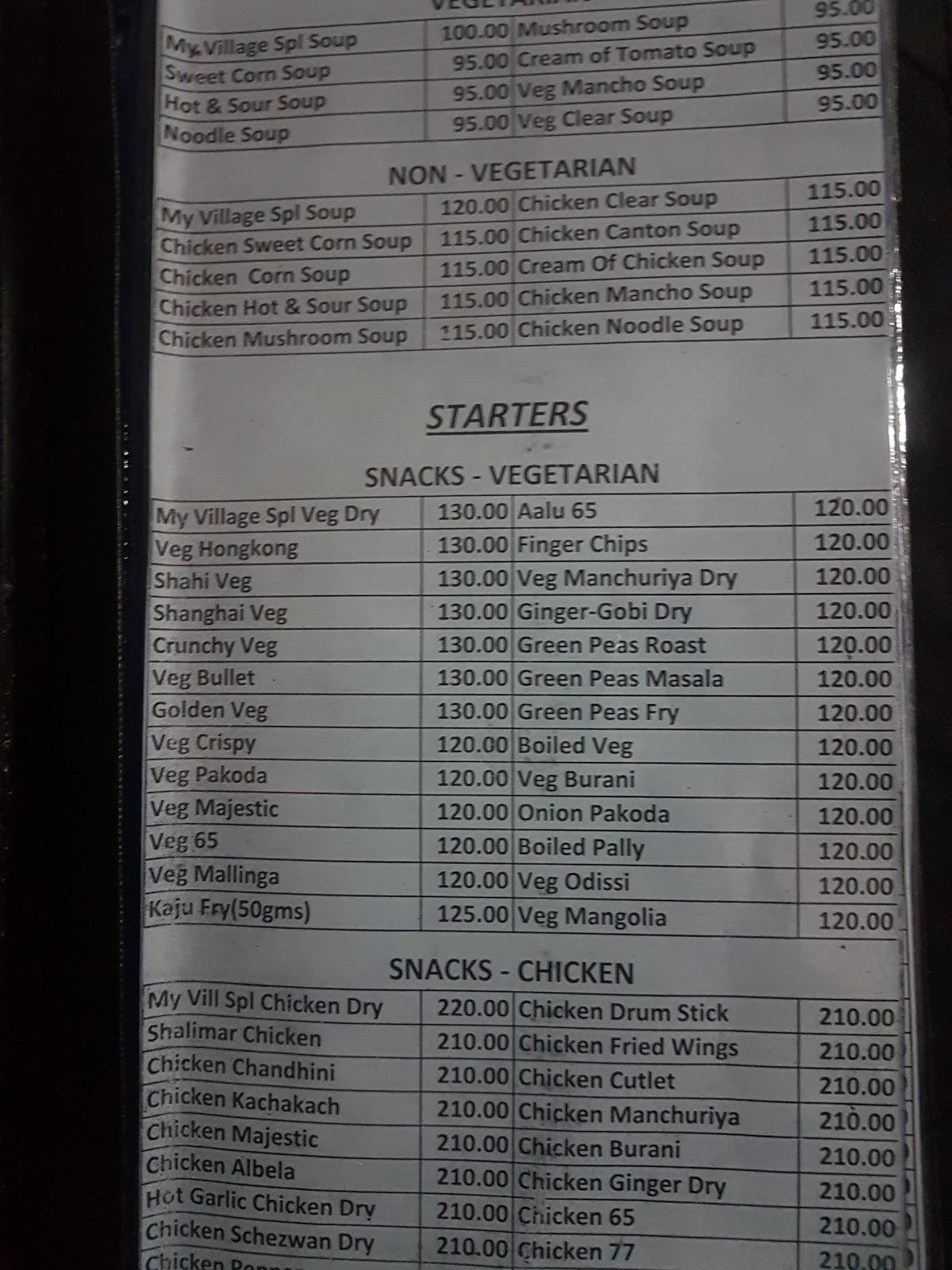 Menu at My Village Restaurant, Karimnagar