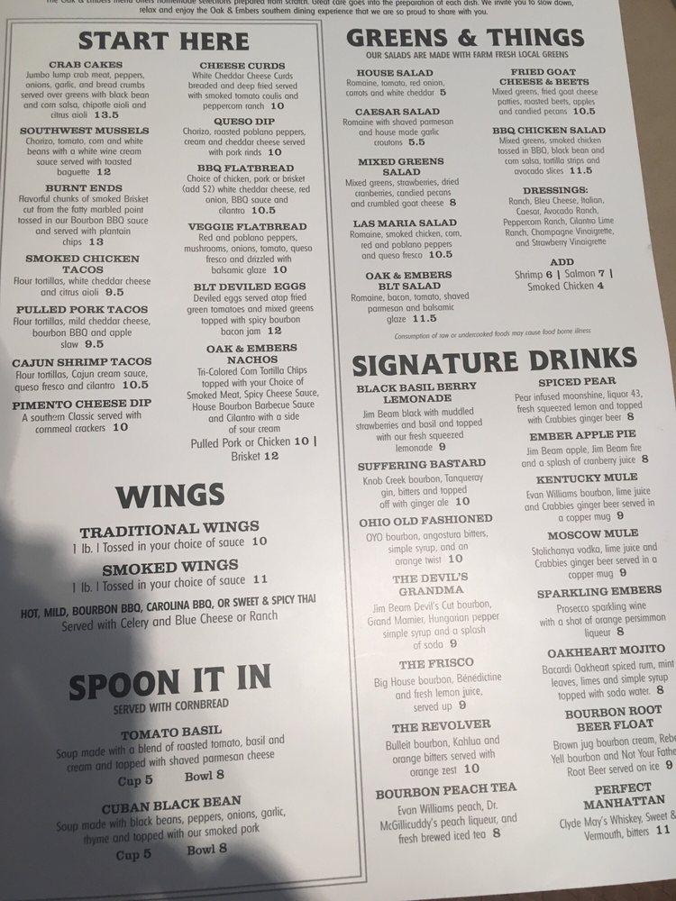 Menu at Oak and Embers Tavern Hudson pub & bar, Hudson