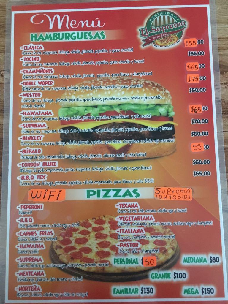Menu at Restaurante El Supremo, San José Iturbide