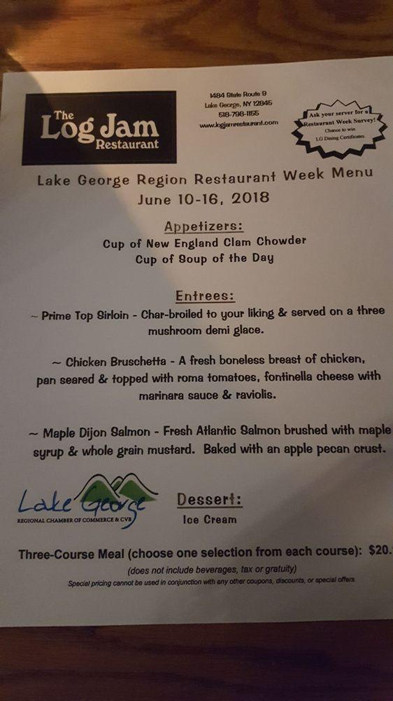 Menu at The Log Jam Restaurant, Queensbury