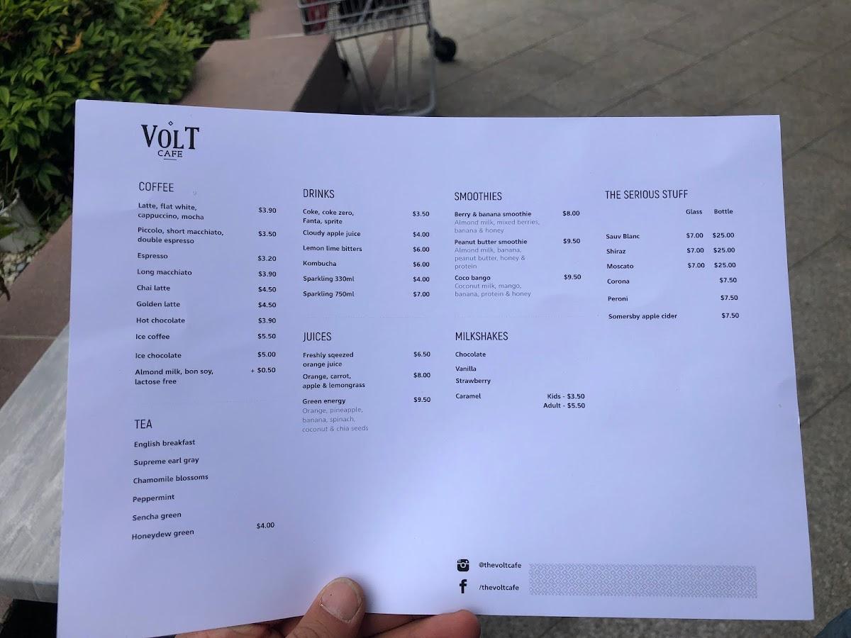 Menu at Volt Cafe, Cranbourne East