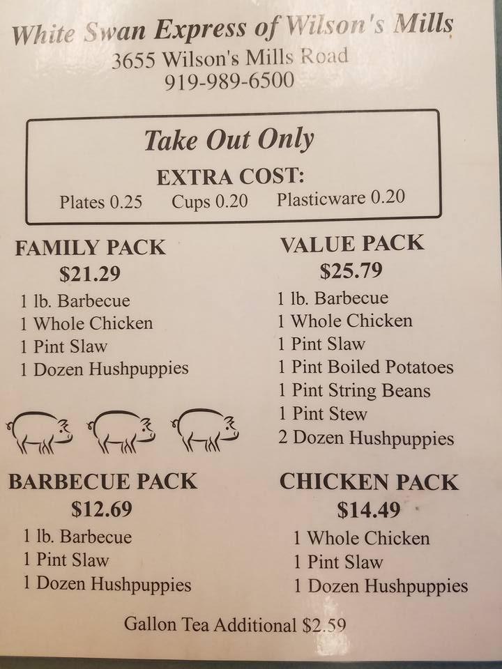Menu at White Swan BBQ & Fried Chicken@ Wilsons Mill’s, Smithfield ...