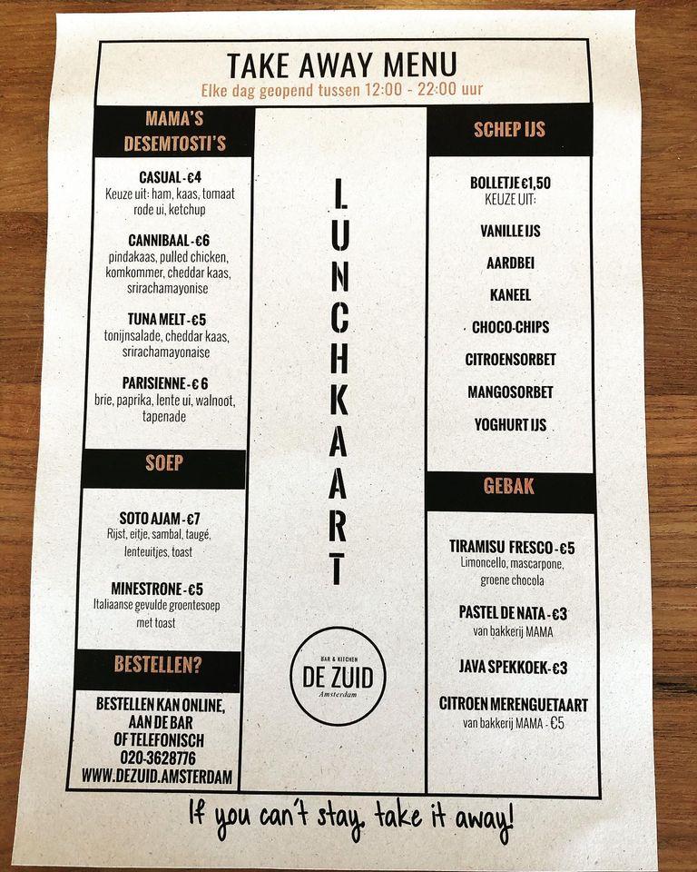 Menu at Bar & Kitchen DE ZUID Amsterdam, Amsterdam