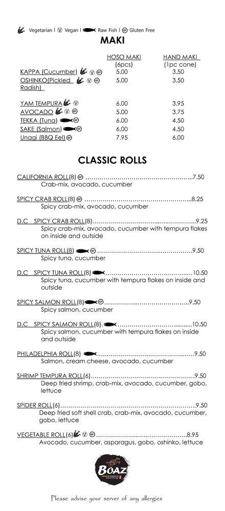 Menu at Boaz Restaurant, Rothesay