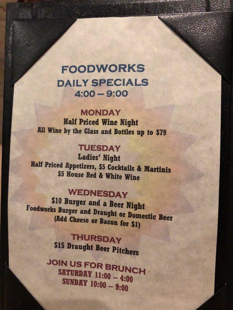 Menu at Food Works restaurant, Chattanooga