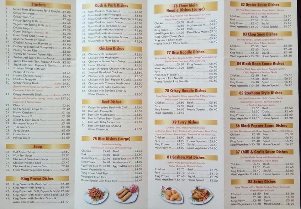 Menu at Honeymoon restaurant, Paignton
