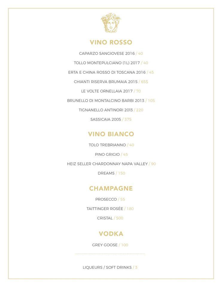 Menu au La Medusa restaurant, Montréal