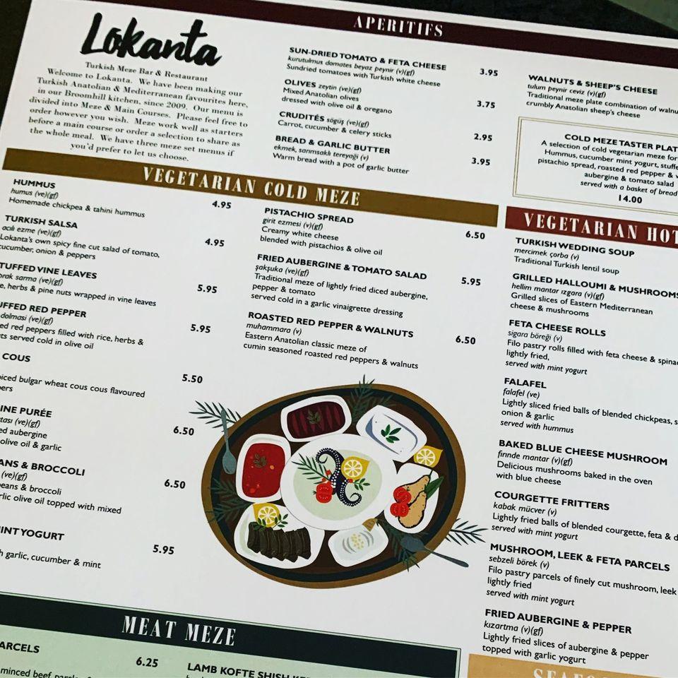 Menu at Lokanta restaurant, Sheffield