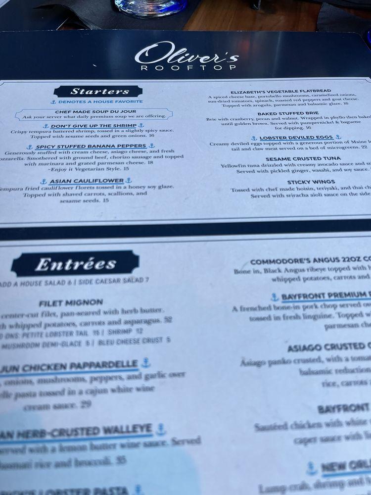 Menu at Oliver's Rooftop pub & bar, Erie