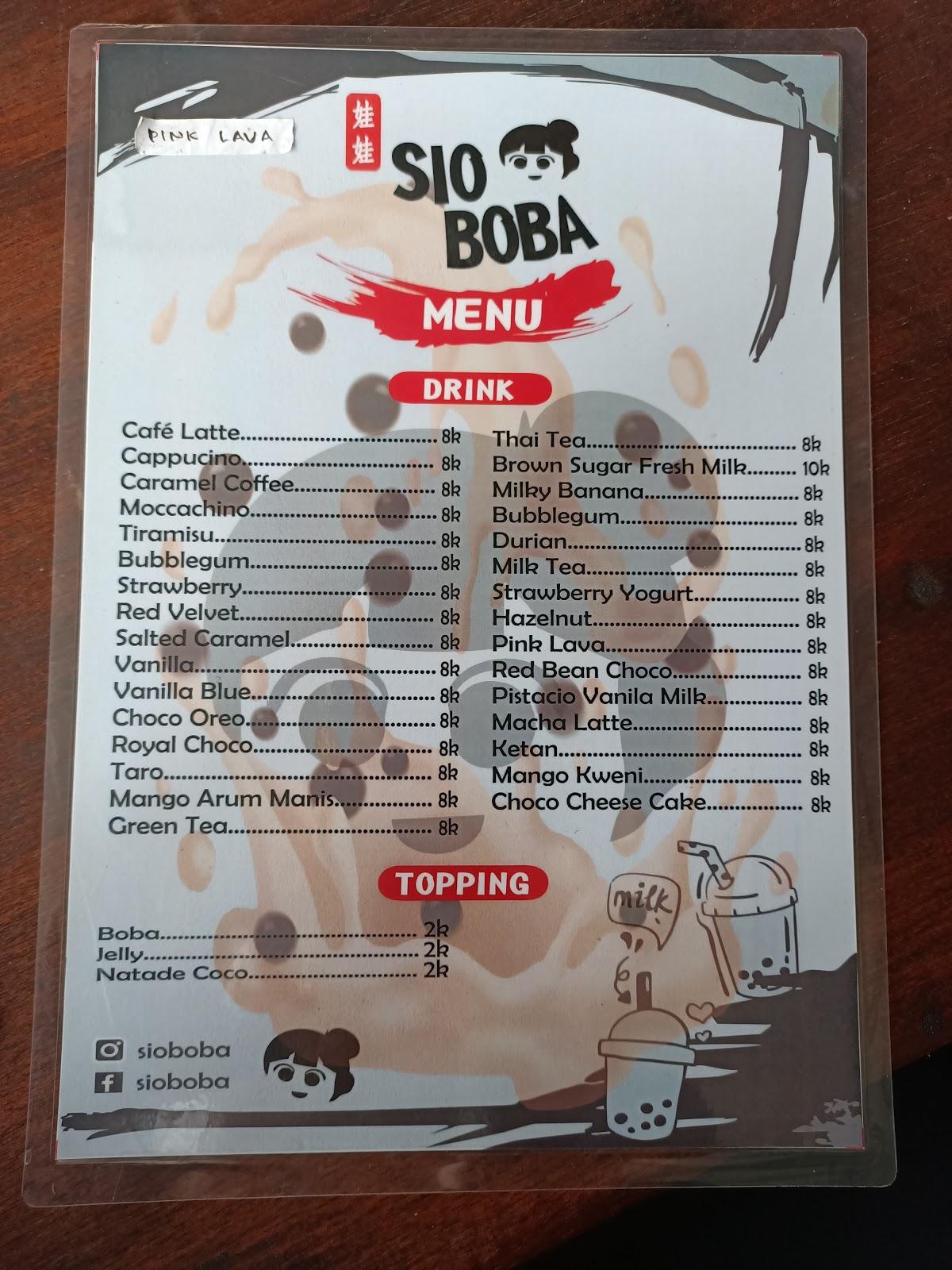 Menu at Sio Boba, Trenggalek