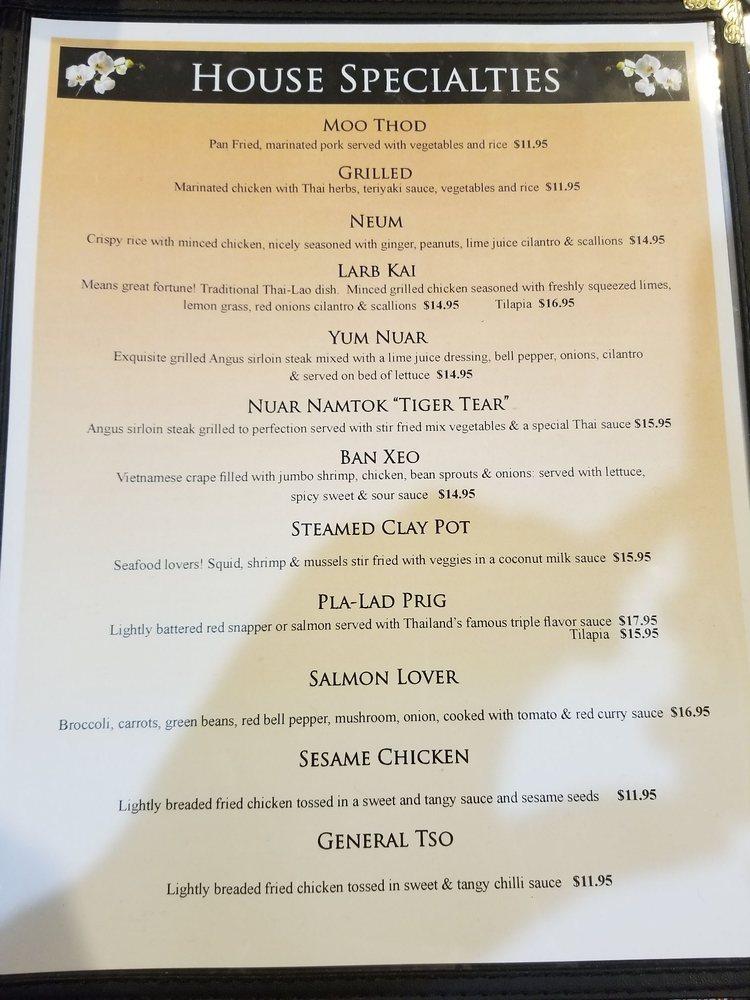 Menu at Thai-Lao Orchid restaurant, Bulverde
