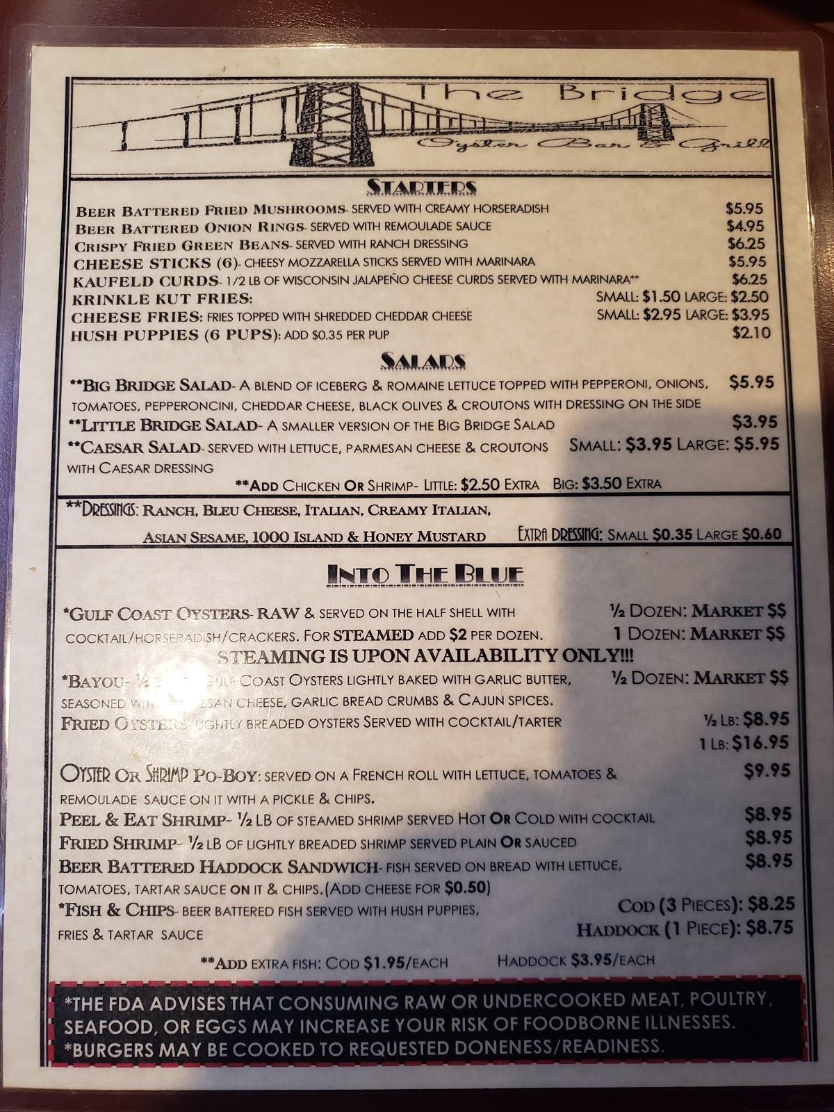 Menu at The Bridge Grill and Oyster Bar, Stockbridge