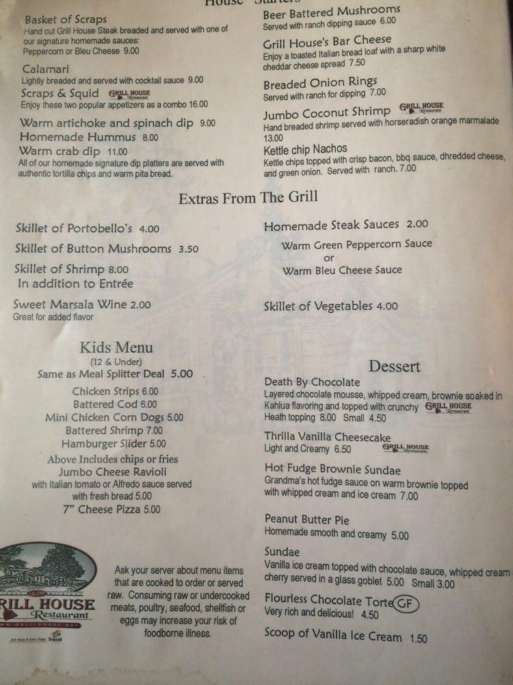 Menu at The Grill House steakhouse, Allegan, 32nd St