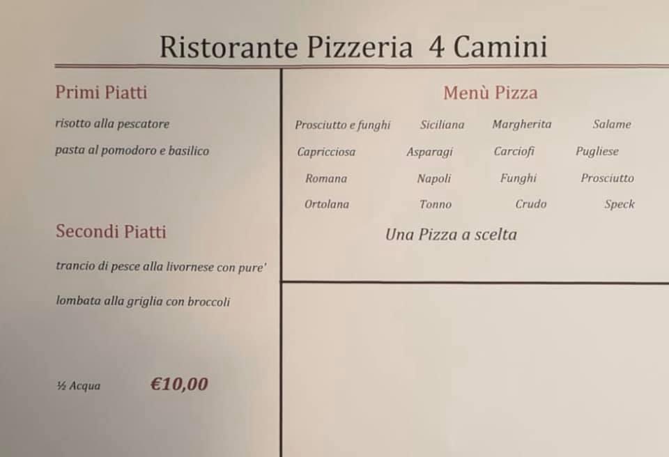 Menu at Ai Quattro Camini pizzeria, Poncarale, SS45bis