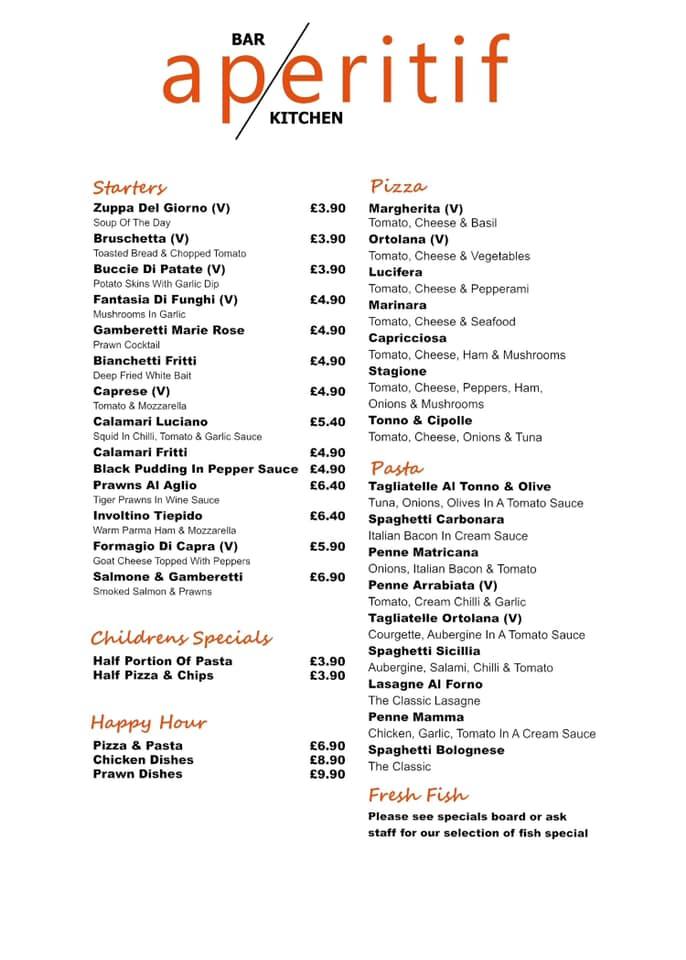 Menu at Aperitif restaurant, Sunderland