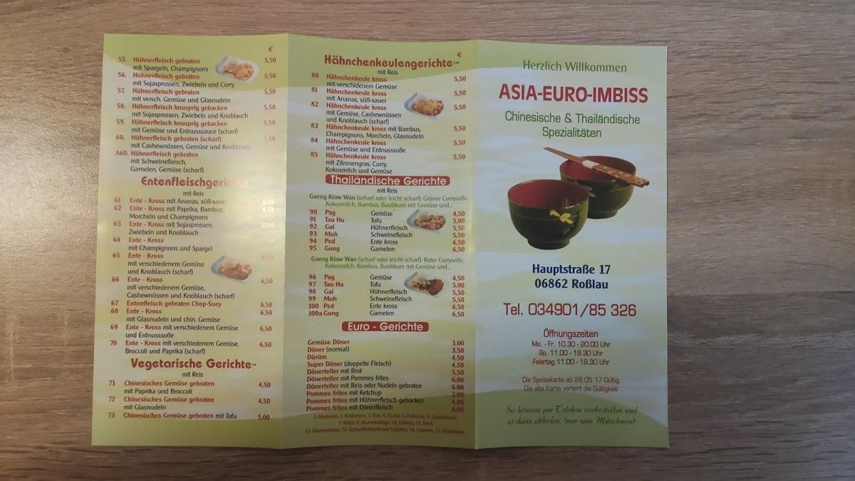 Menu at Asia-Euro-Imbiss restaurant, Dessau-Roßlau