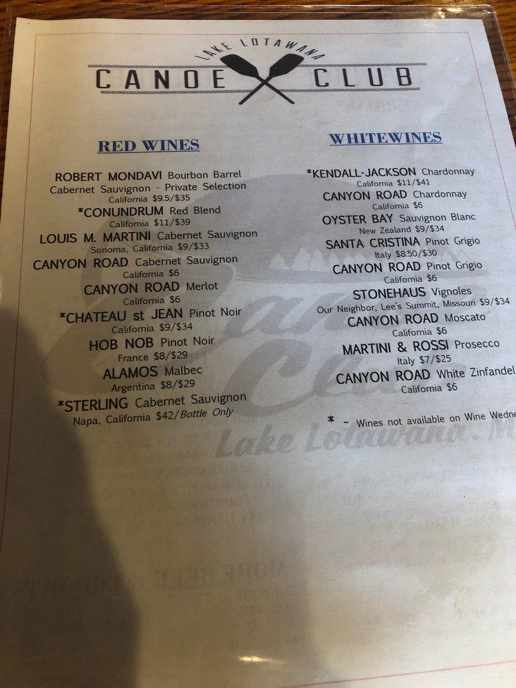 Menu at Canoe Club Lakeside Grill, Lake Lotawana